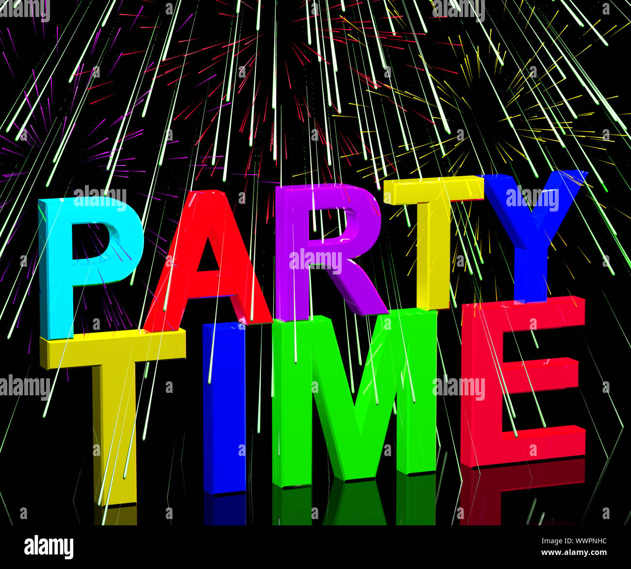 Party Time Word With Fireworks Showing Clubbing Nightlife Or Discos ...