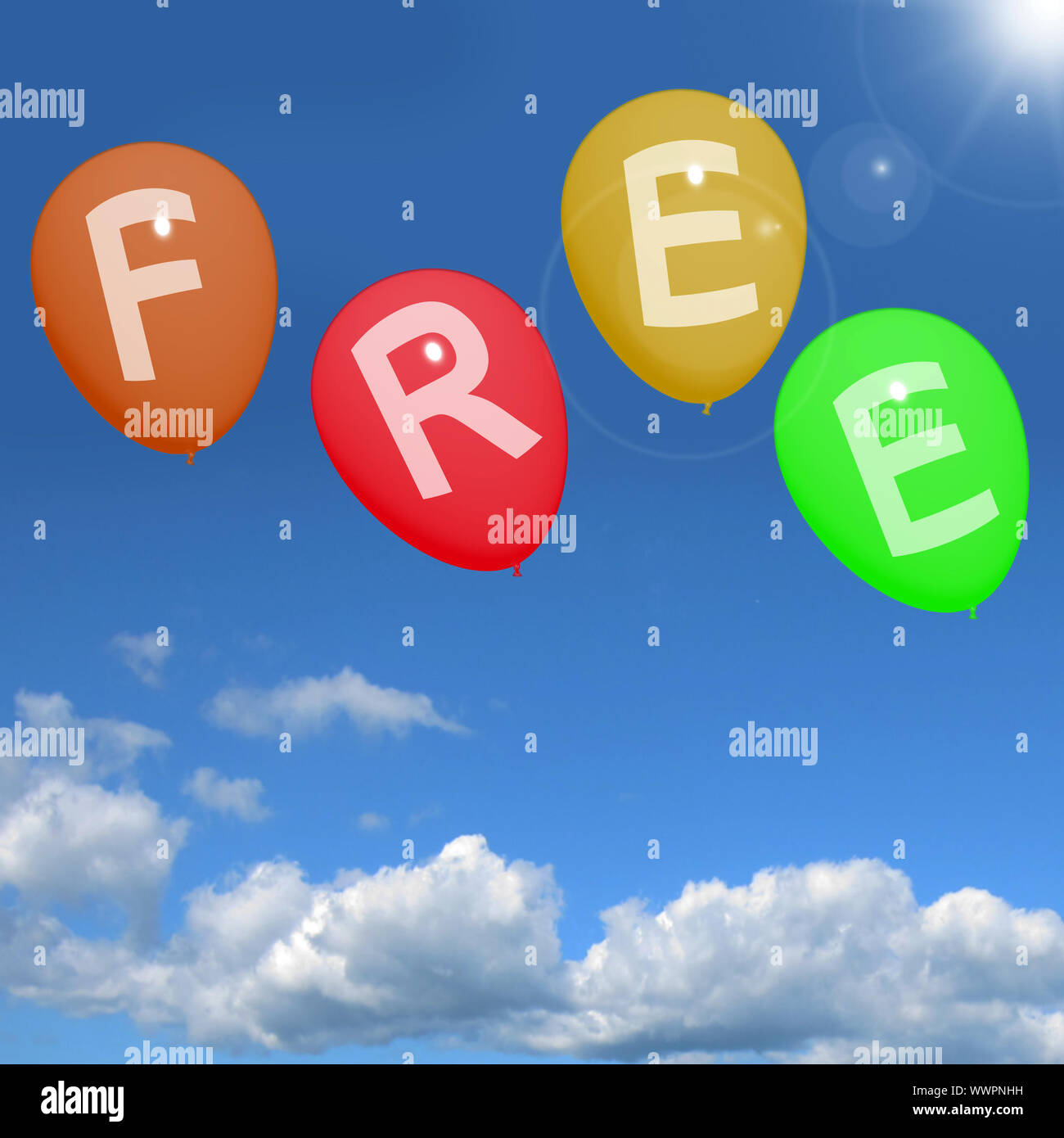 Balloons In Sky Spelling Free Showing Freebies and Promos Stock Photo ...