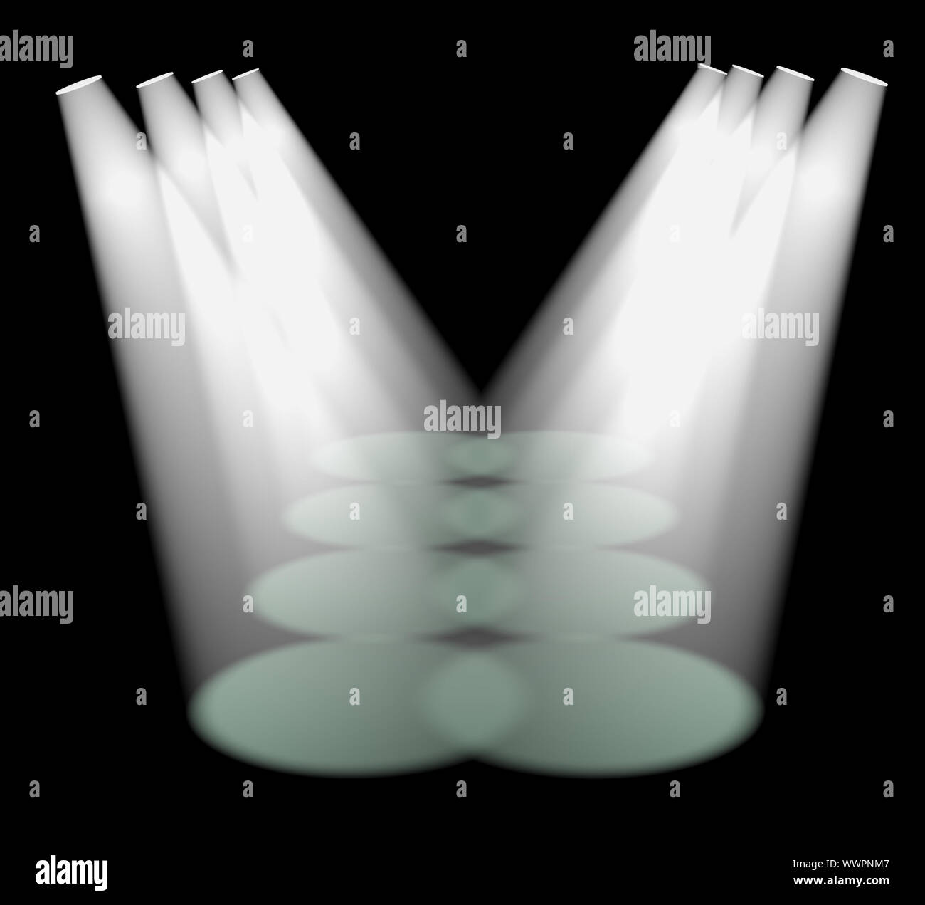 Six White Spotlights In Row On Stage For Highlighting Products Stock ...