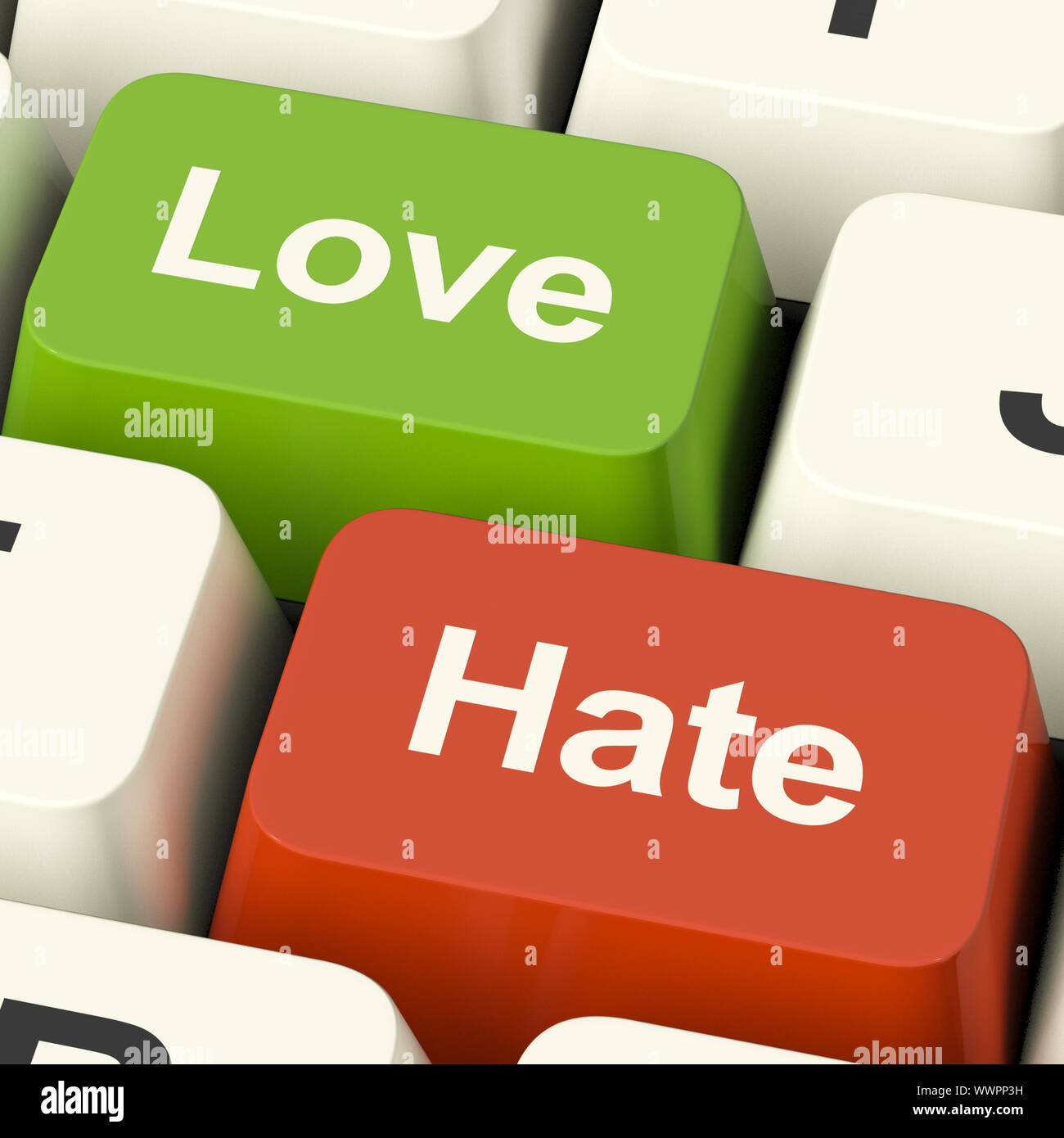 Love Hate Computer Keys Shows Emotion Anger And Conflict Stock Photo ...