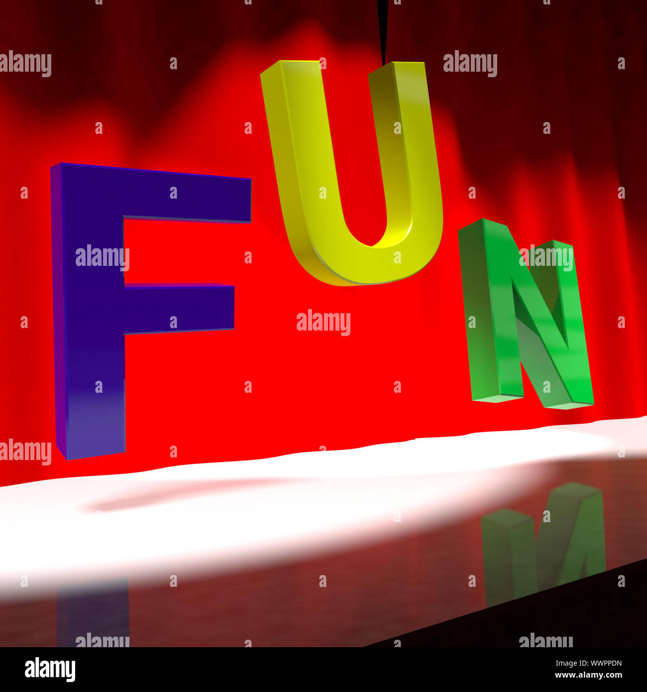 Fun Word On Stage Shows Enjoyment And Happiness Stock Photo - Alamy