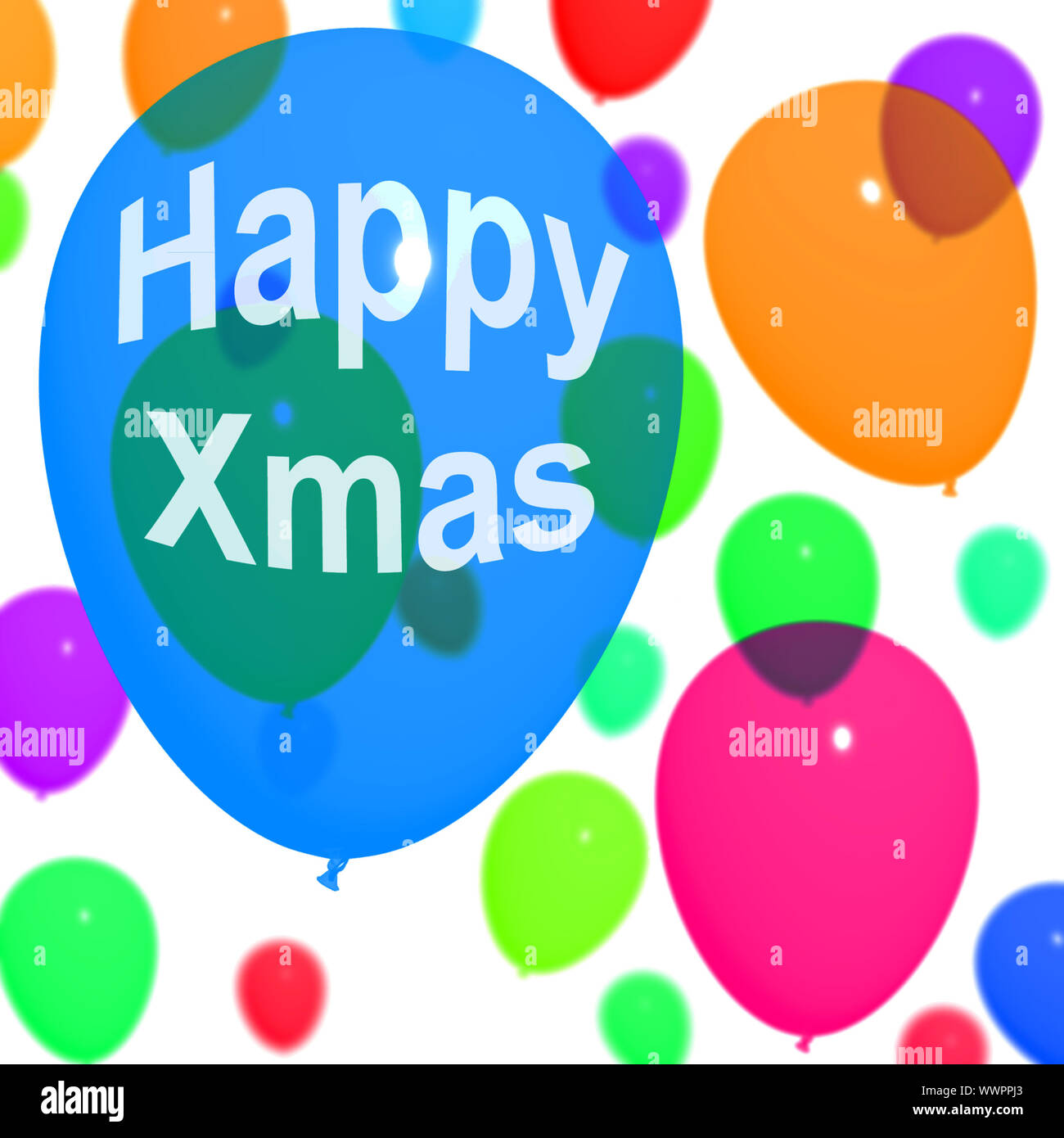 Balloons In The Sky With Happy Christmas Stock Photo - Alamy
