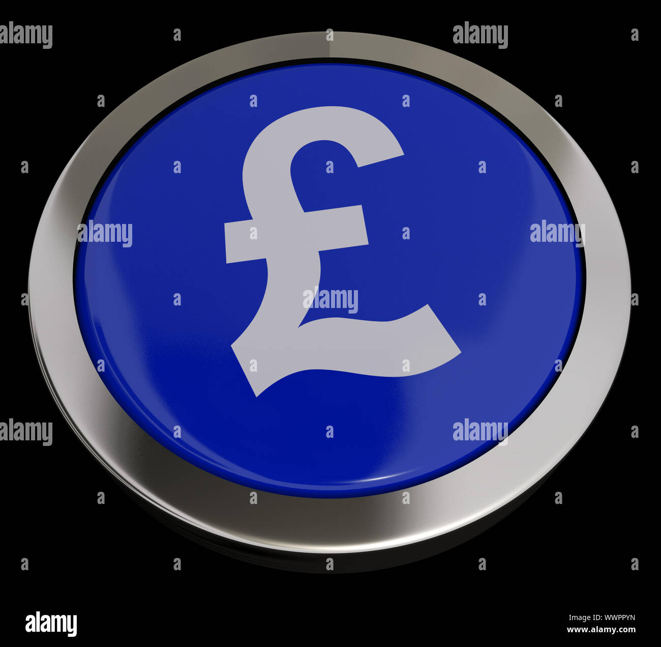 Pound Symbol Button In Blue Showing Money And Investments Stock Photo ...