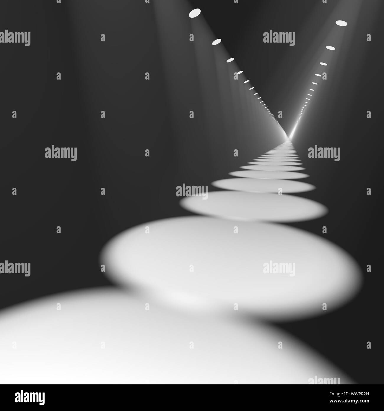 White Spotlights In Row On Stage For Highlighting Or Showing A Product ...