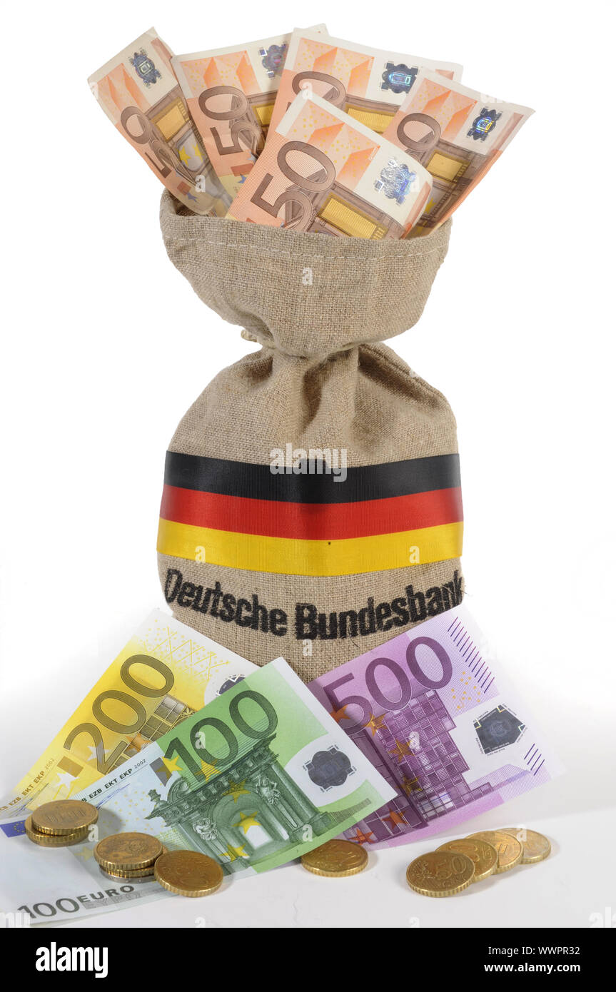 Money bag from Germany with euro banknotes Stock Photo - Alamy