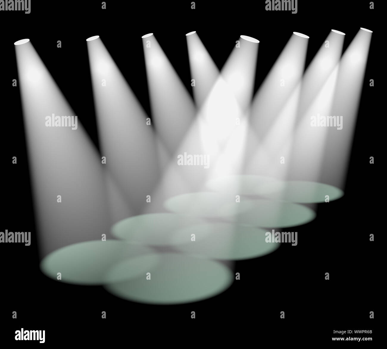 Eight White Spotlights In Row On Stage For Highlighting Products Stock ...