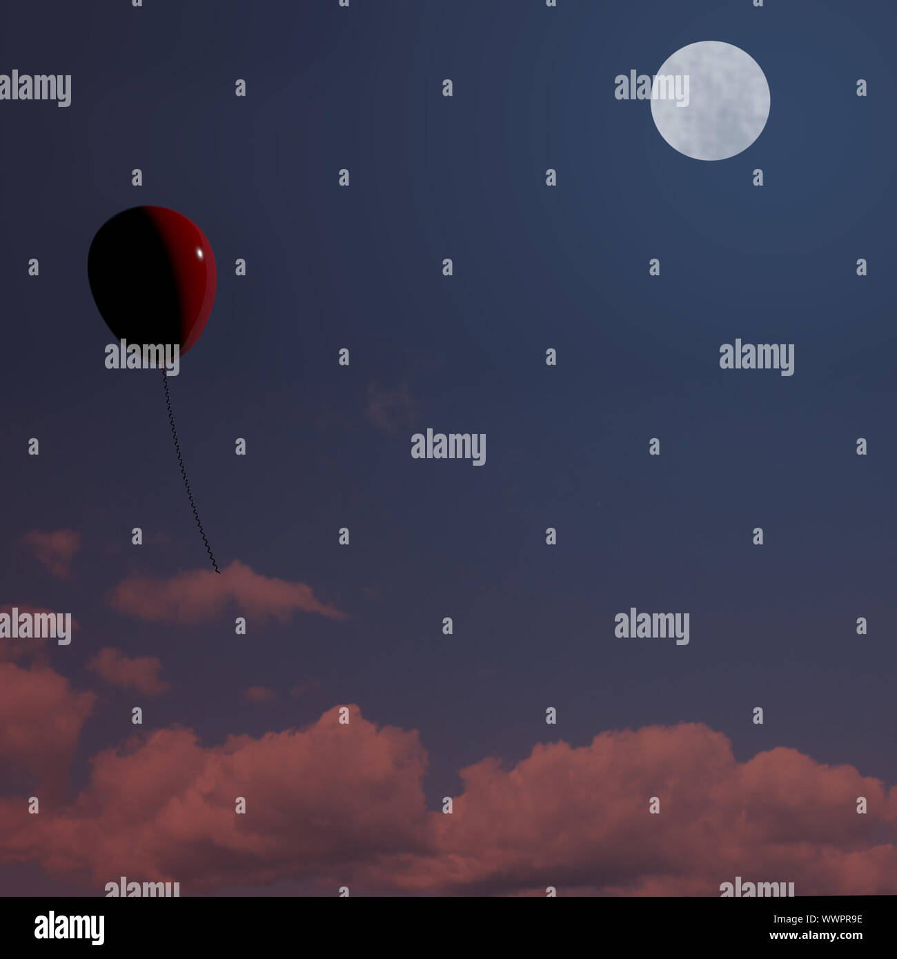 Red Balloon Soaring At Nighttime Representing Freedom Or Being Alone ...