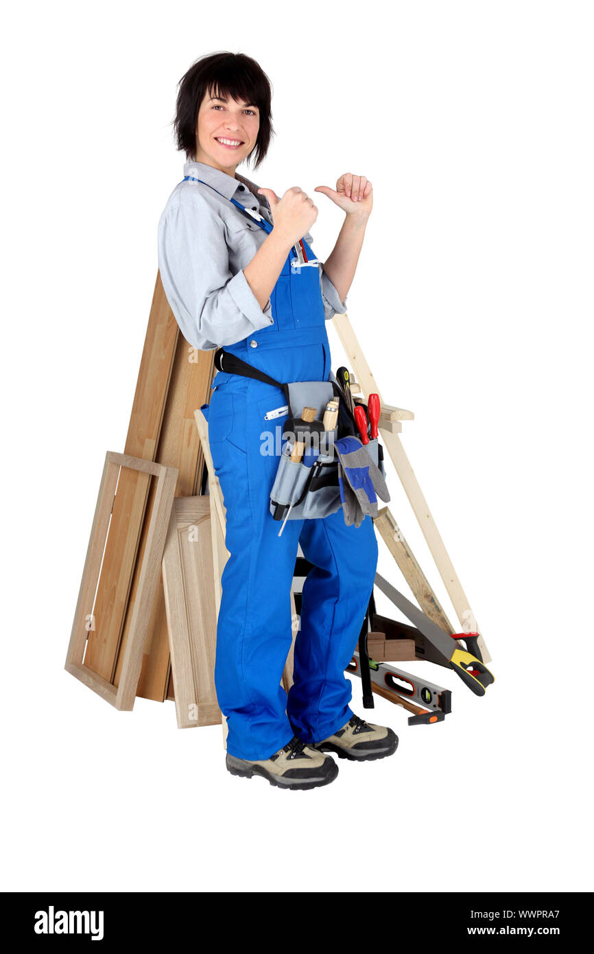 handywoman doing thumbs-up Stock Photo - Alamy