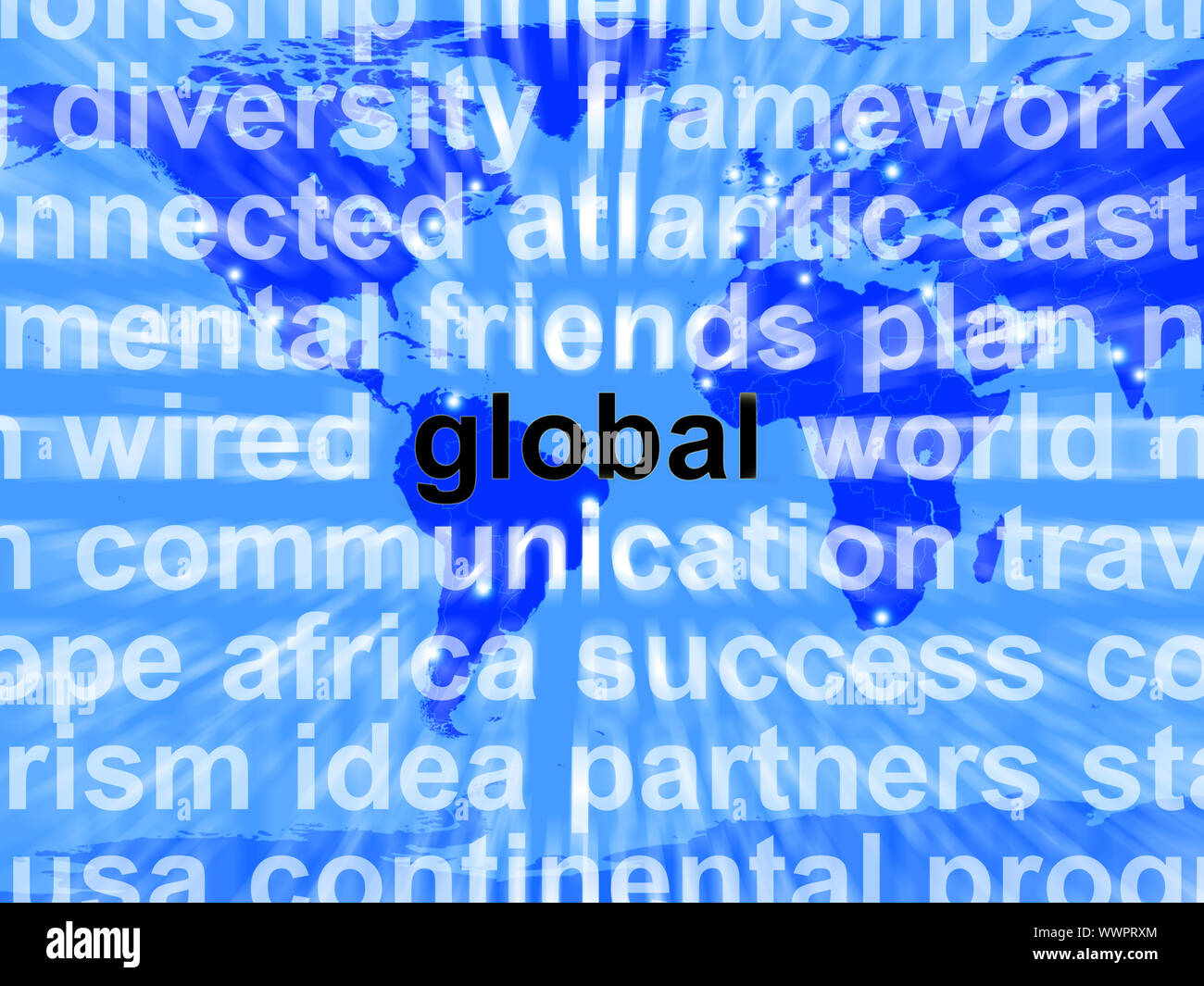 Global Word On Map Showing International Commerce And Trade Stock Photo ...