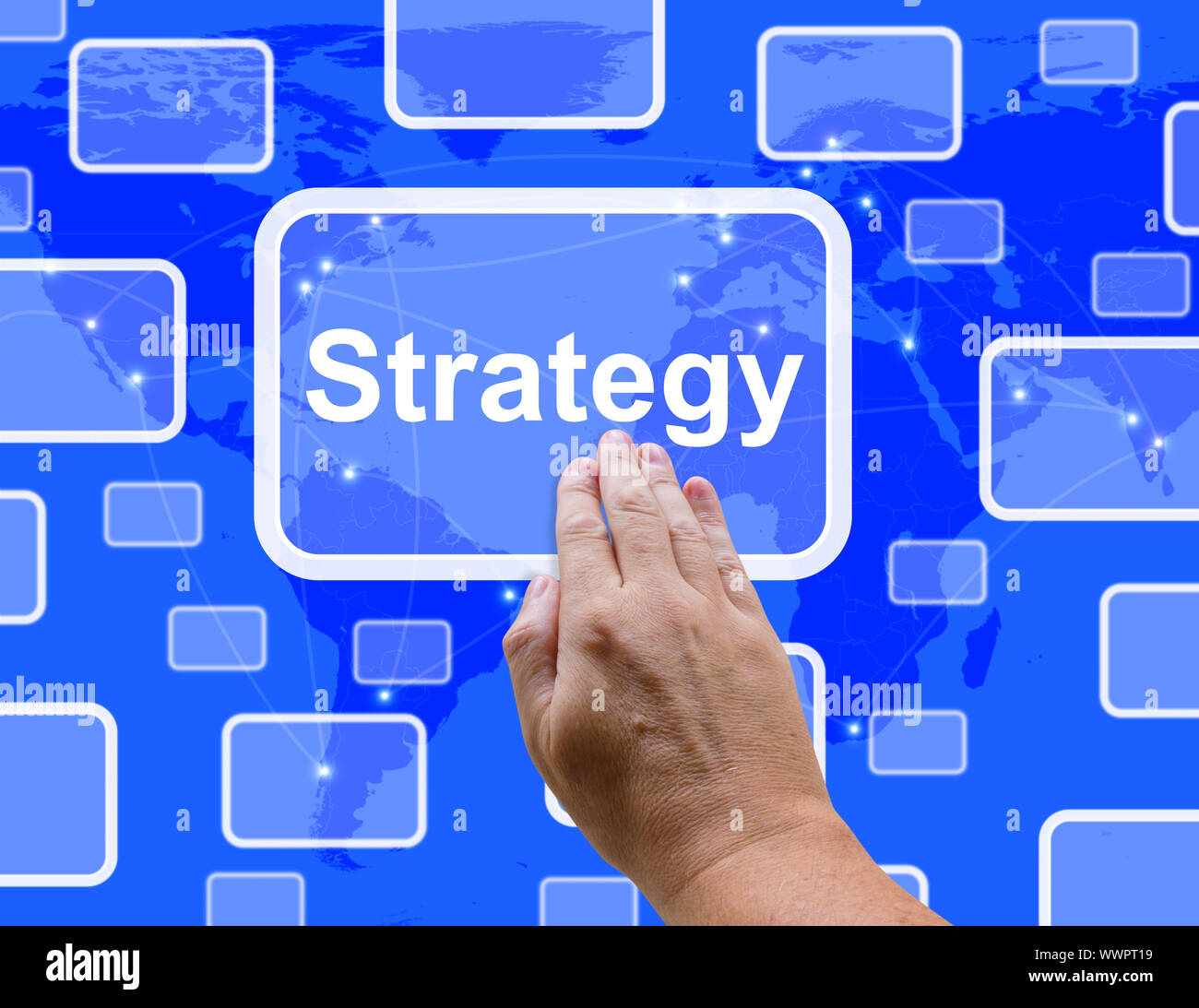 Strategy Button Showing Planning And Vision To Achieve Your Goals Stock