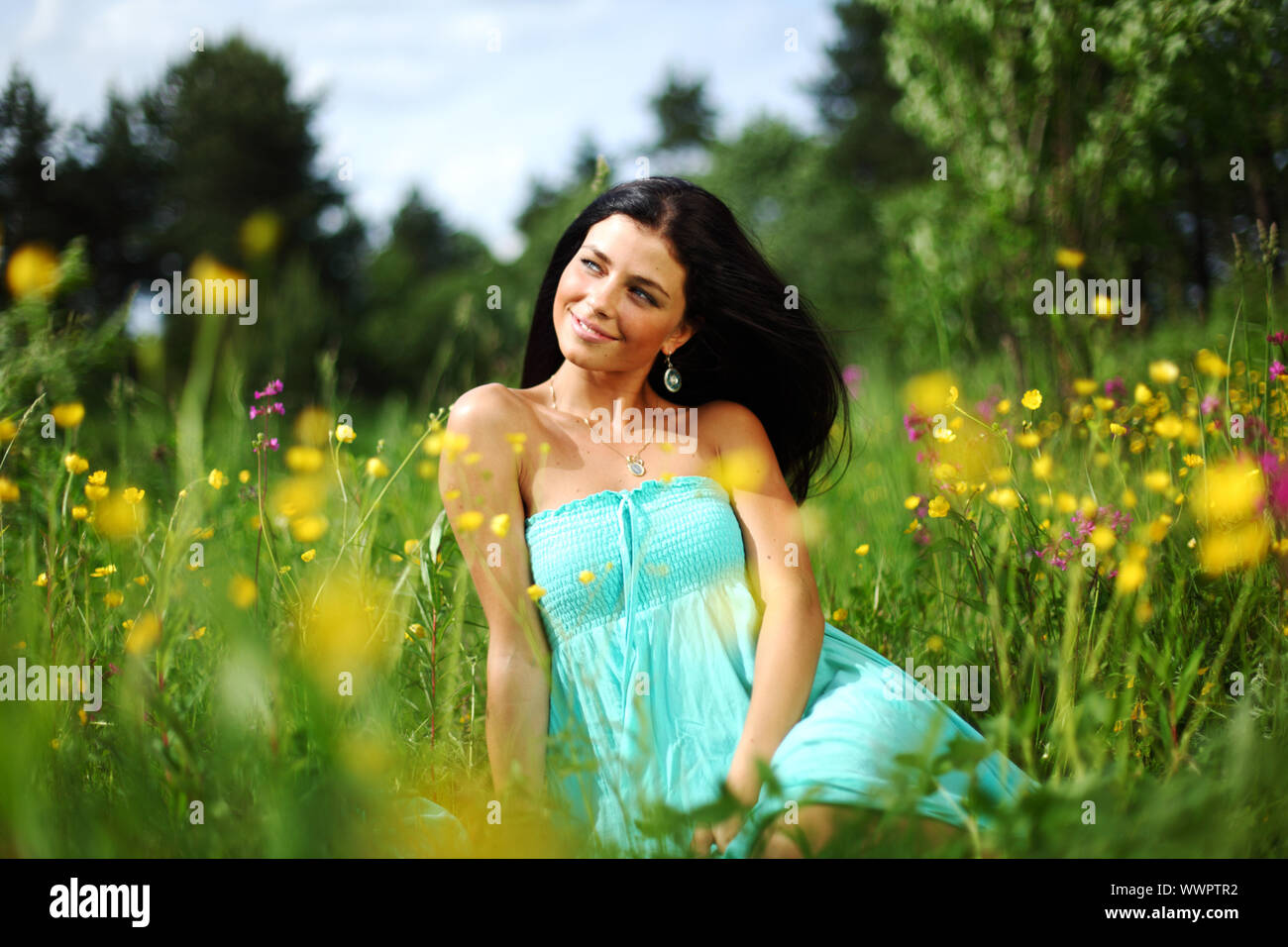 nature love woman on flower field Stock Photo - Alamy