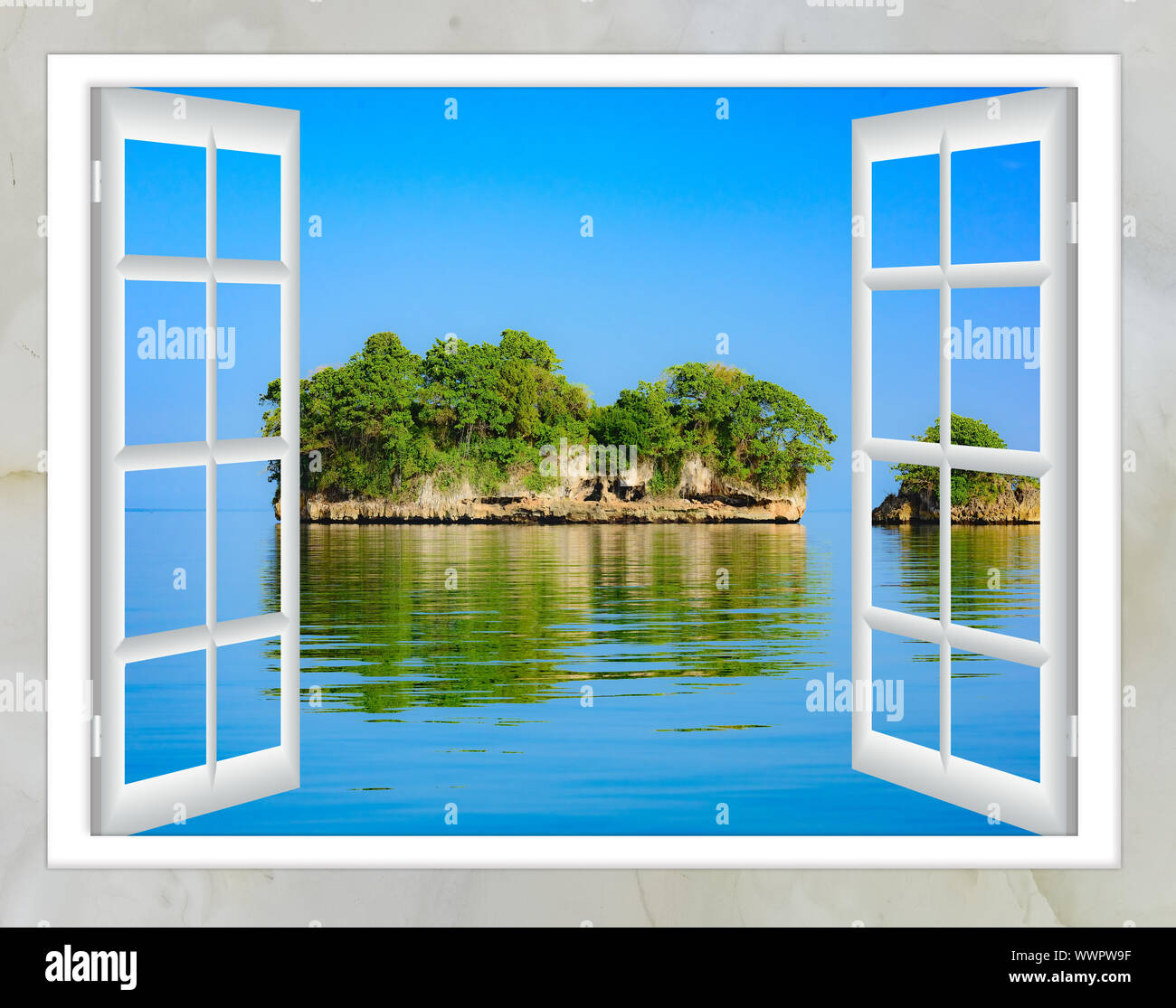 Ocean view from the window on the island of sunny summer day Stock ...