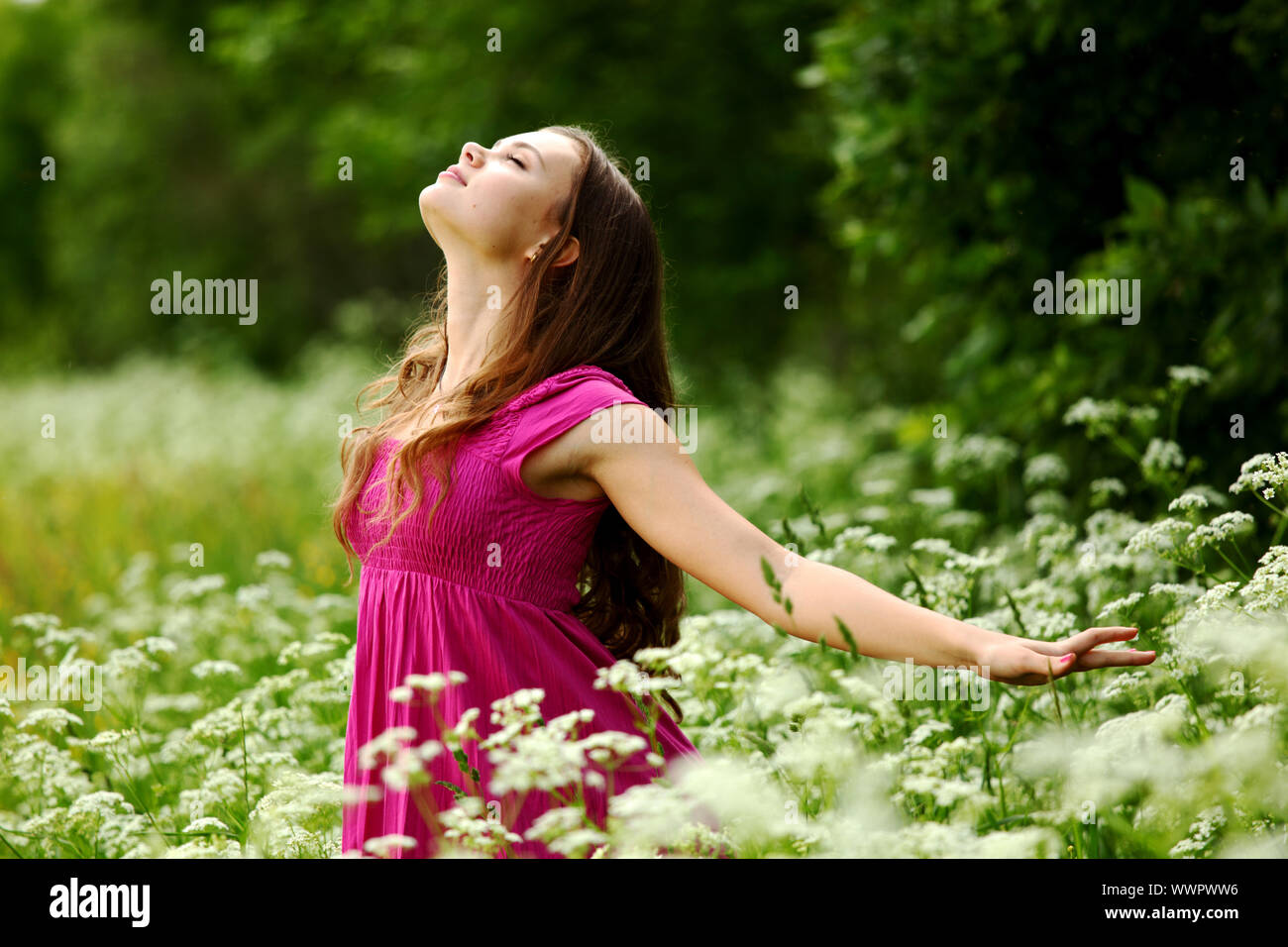 woman outdoor feel natural freedom Stock Photo - Alamy
