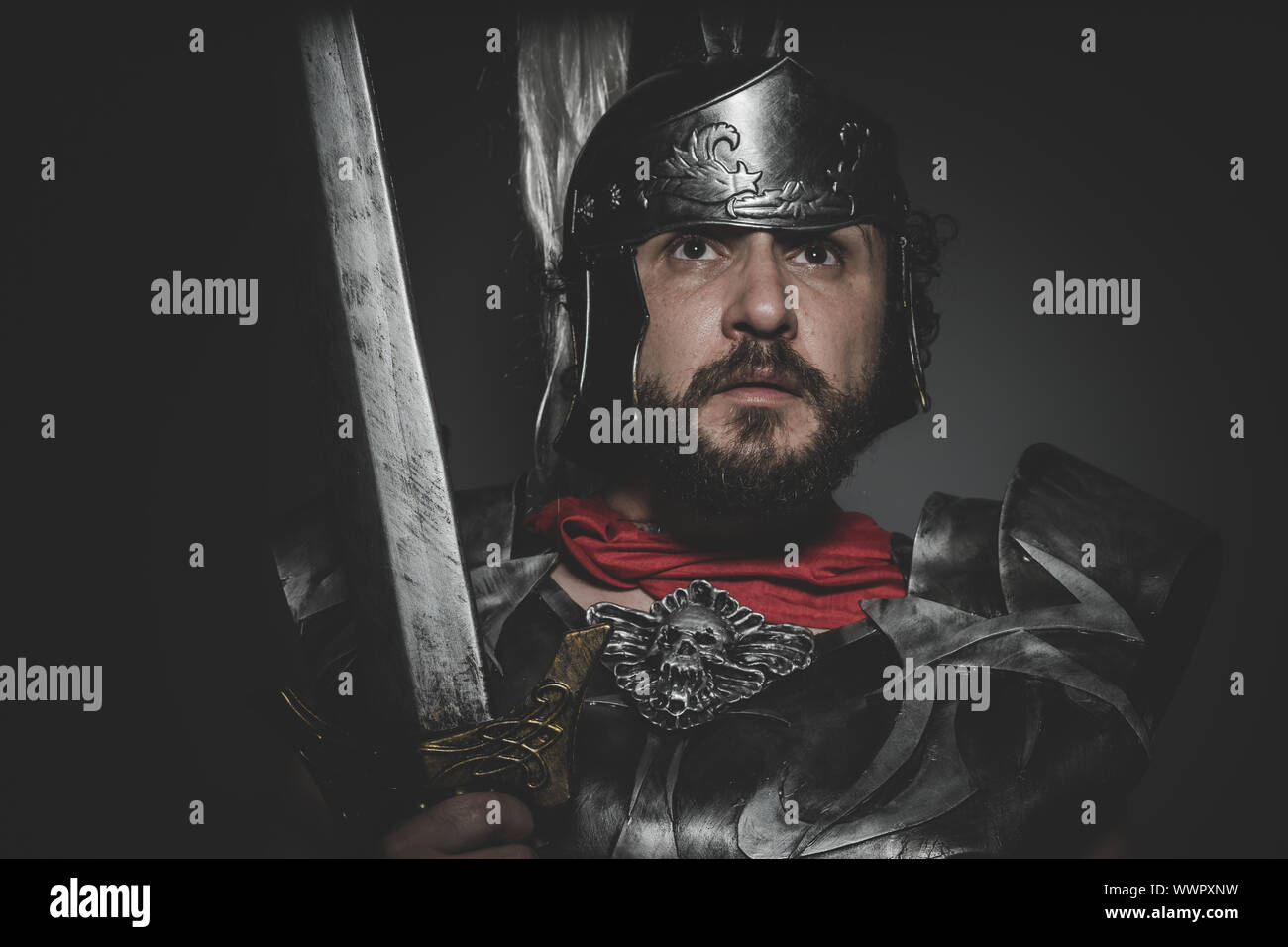 Spartan, Praetorian Roman legionary and red cloak, armor and sword in ...