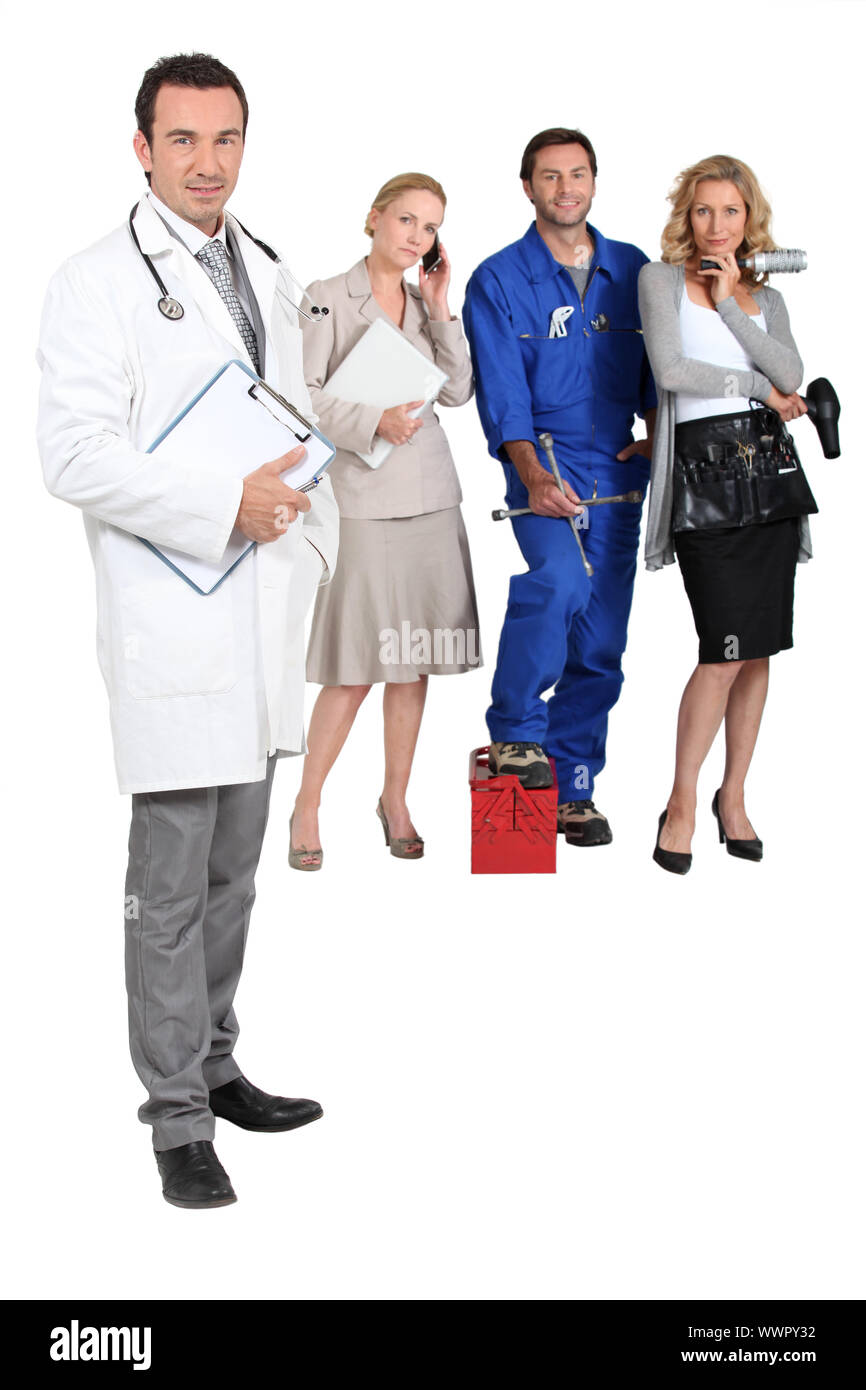 Doctor, mechanic, MD and secretary Stock Photo - Alamy