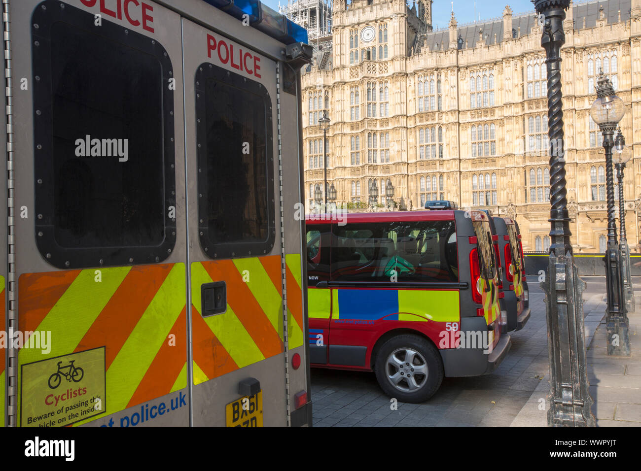 Police vehicles outside the Houses of Parliament, London, UK Stock ...