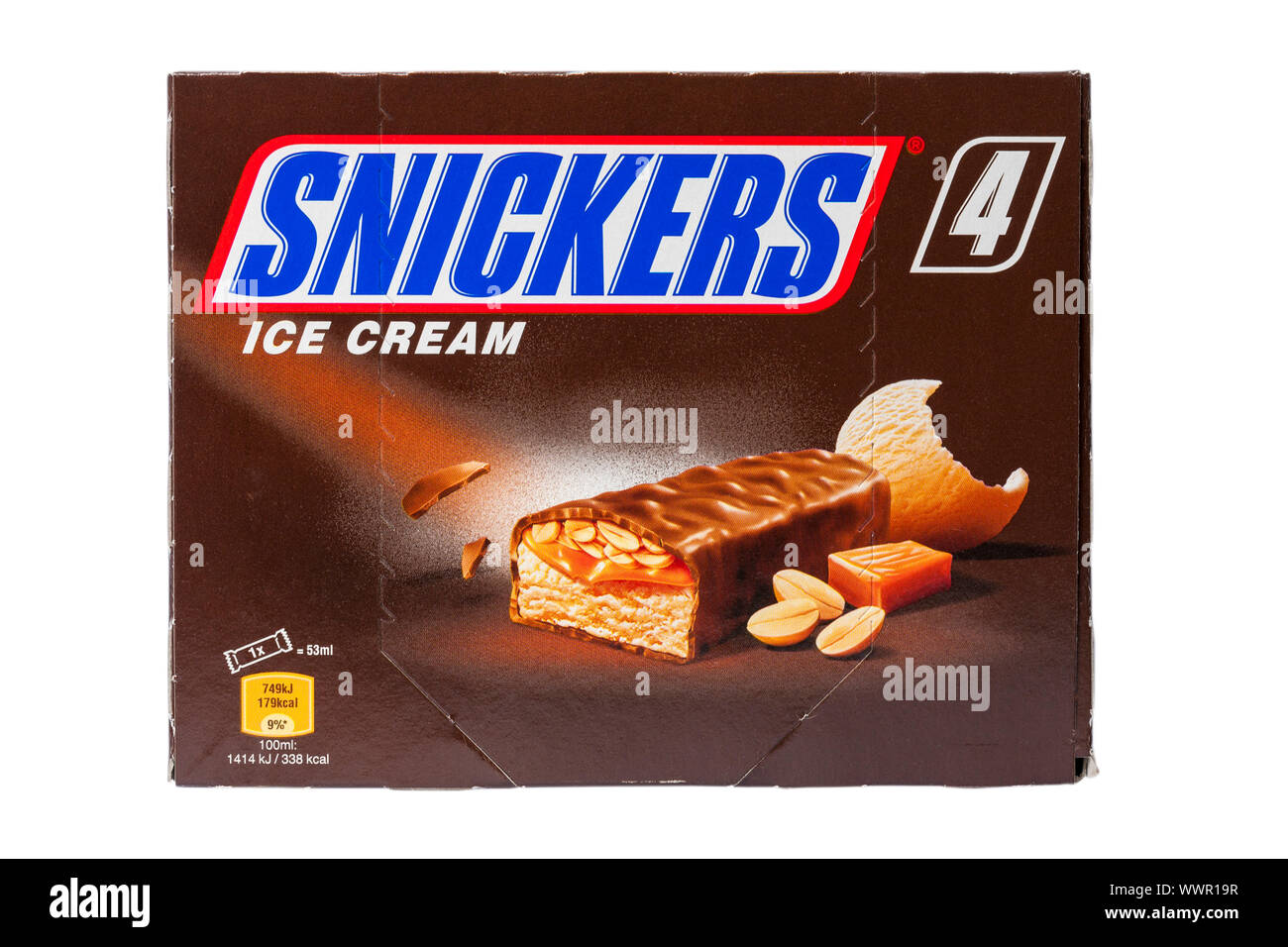 Box of Snickers ice cream isolated on white background - ice creams ...