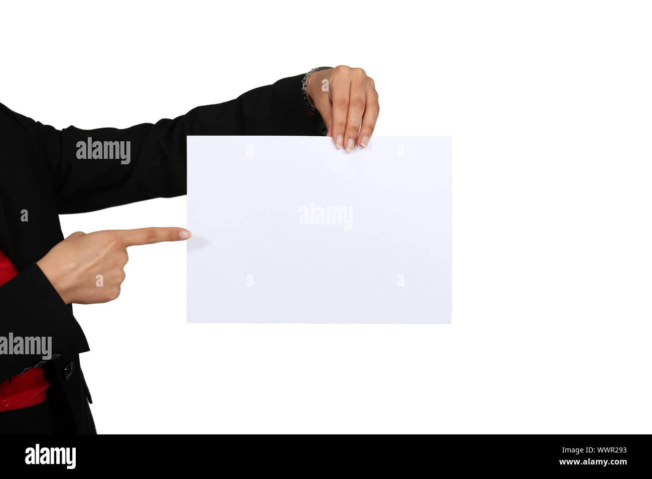 hand pointing at white sheet of paper Stock Photo - Alamy