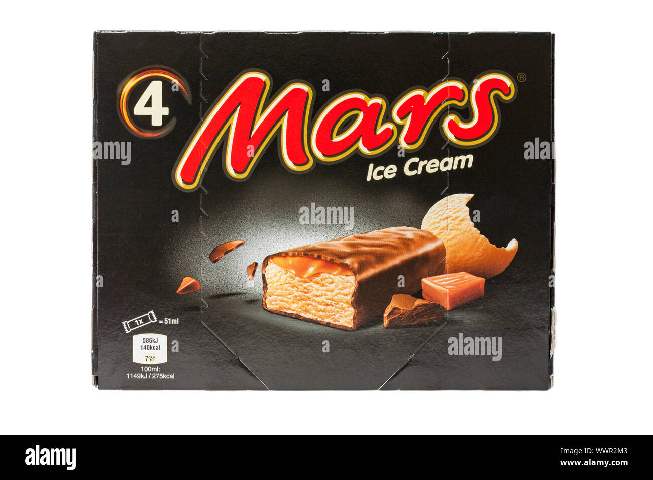 Box of Mars ice cream isolated on white background - ice creams ...