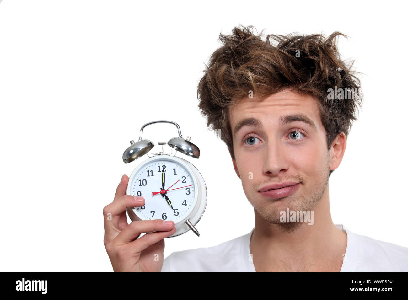Man waking up at 5 o'clock Stock Photo - Alamy