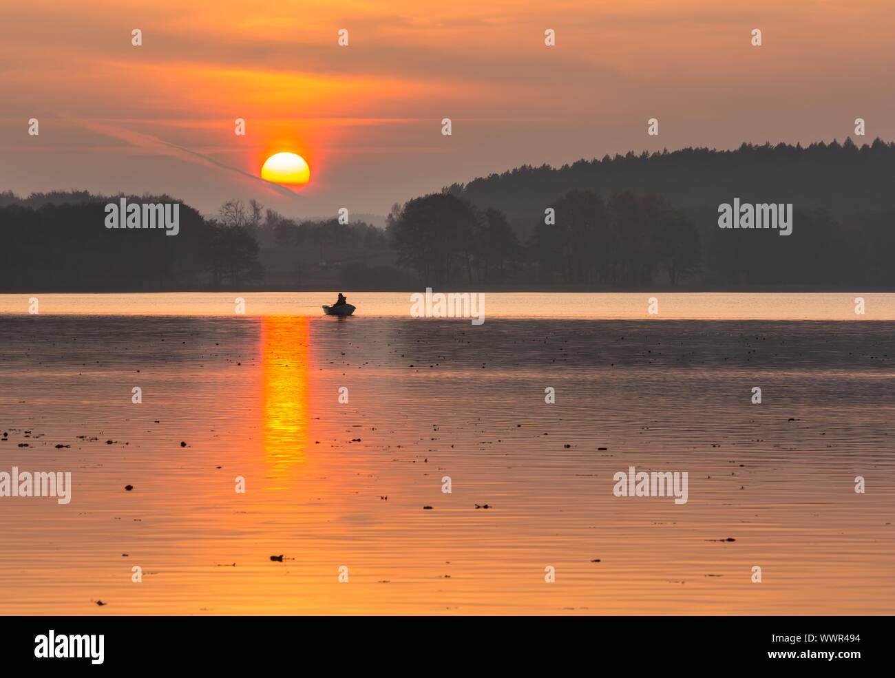 Beautiful lake sunrise with sky reflections in water. Tranquil colorful ...