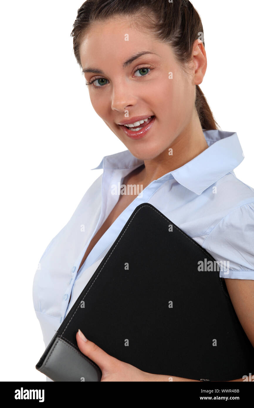 Woman holding folder Stock Photo - Alamy