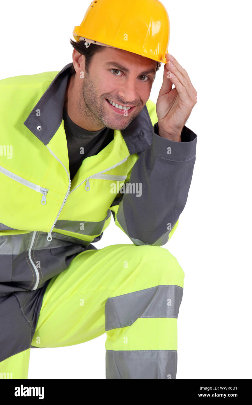 Traffic guard wearing hard hat Stock Photo - Alamy