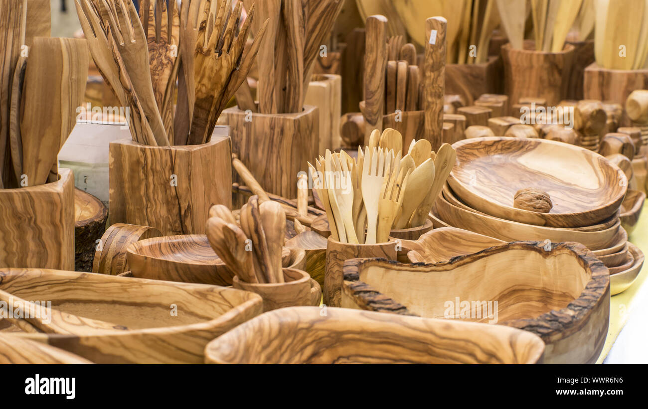 Rural, kitchen utensils made of wood handcrafted, healthy lifestyle and ...