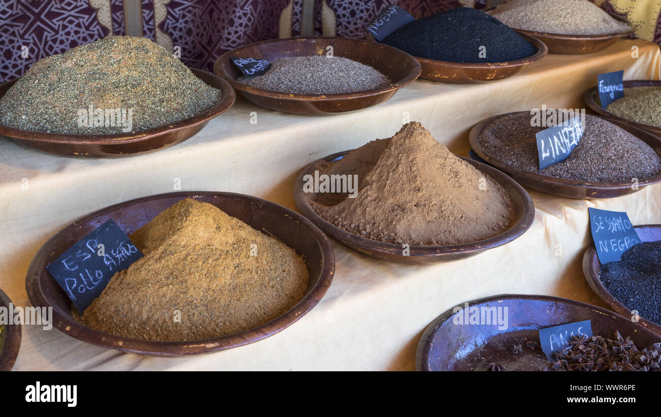 Kitchen, variety of colorful spices and different flavors, spices ...
