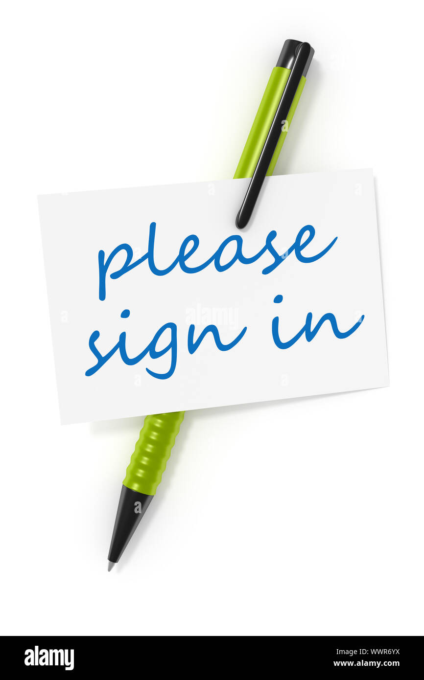 business card a ball pen and the text please sign in Stock Photo - Alamy
