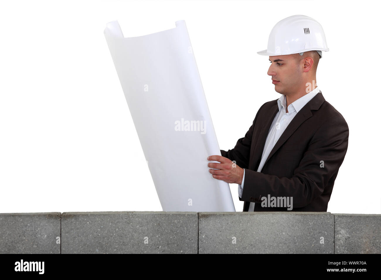 Architect reading plans Stock Photo - Alamy