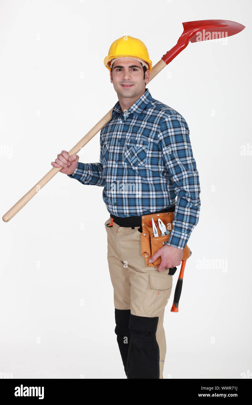 Laborer isolated on white background Stock Photo - Alamy