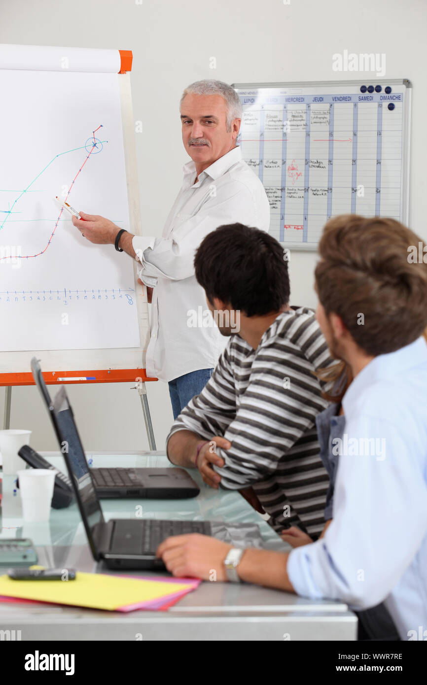Young men in classroom with trainer Stock Photo - Alamy