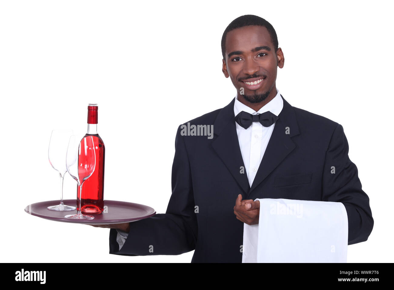 Waiter holding a tray Stock Photo - Alamy