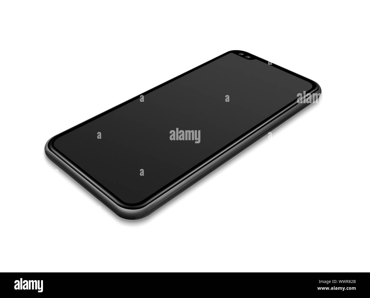 All-screen digital black smartphone mockup isolated on white. 3D render ...