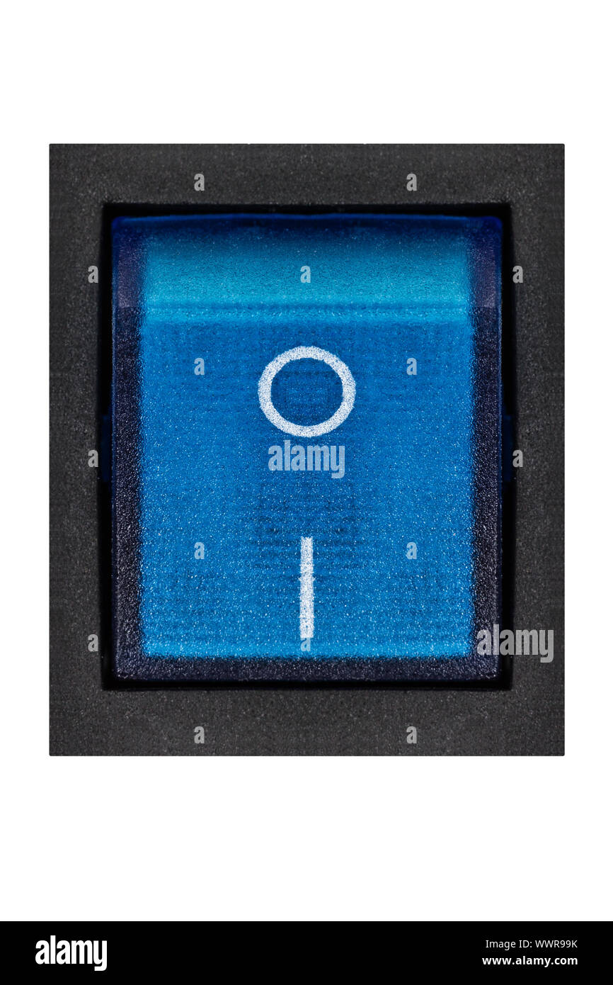 Blue power switch, isolated on white background, with clipping path ...