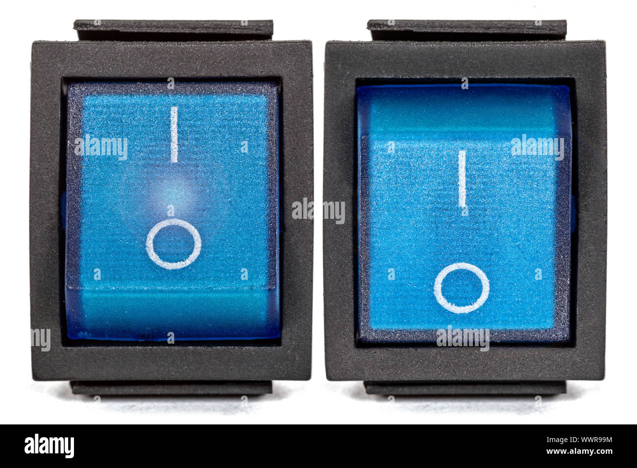 Blue power switch on/off, isolated on white background, with clipping ...