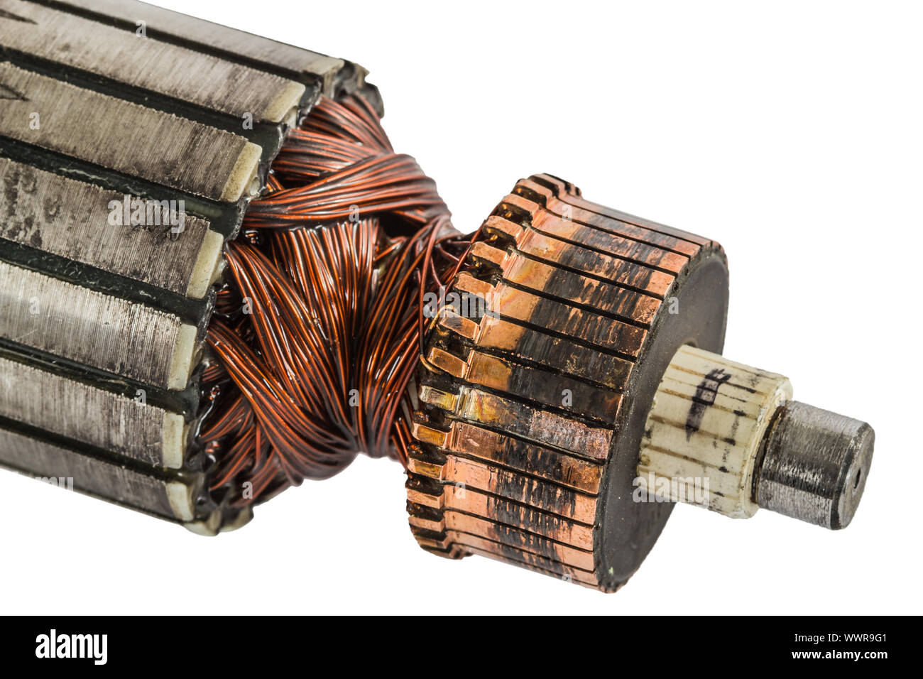 Burned rotor from an old elektro motor, isolated on white background ...