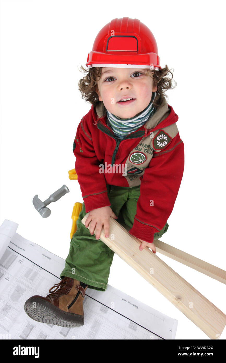 Little boy dressed as a builder Stock Photo - Alamy