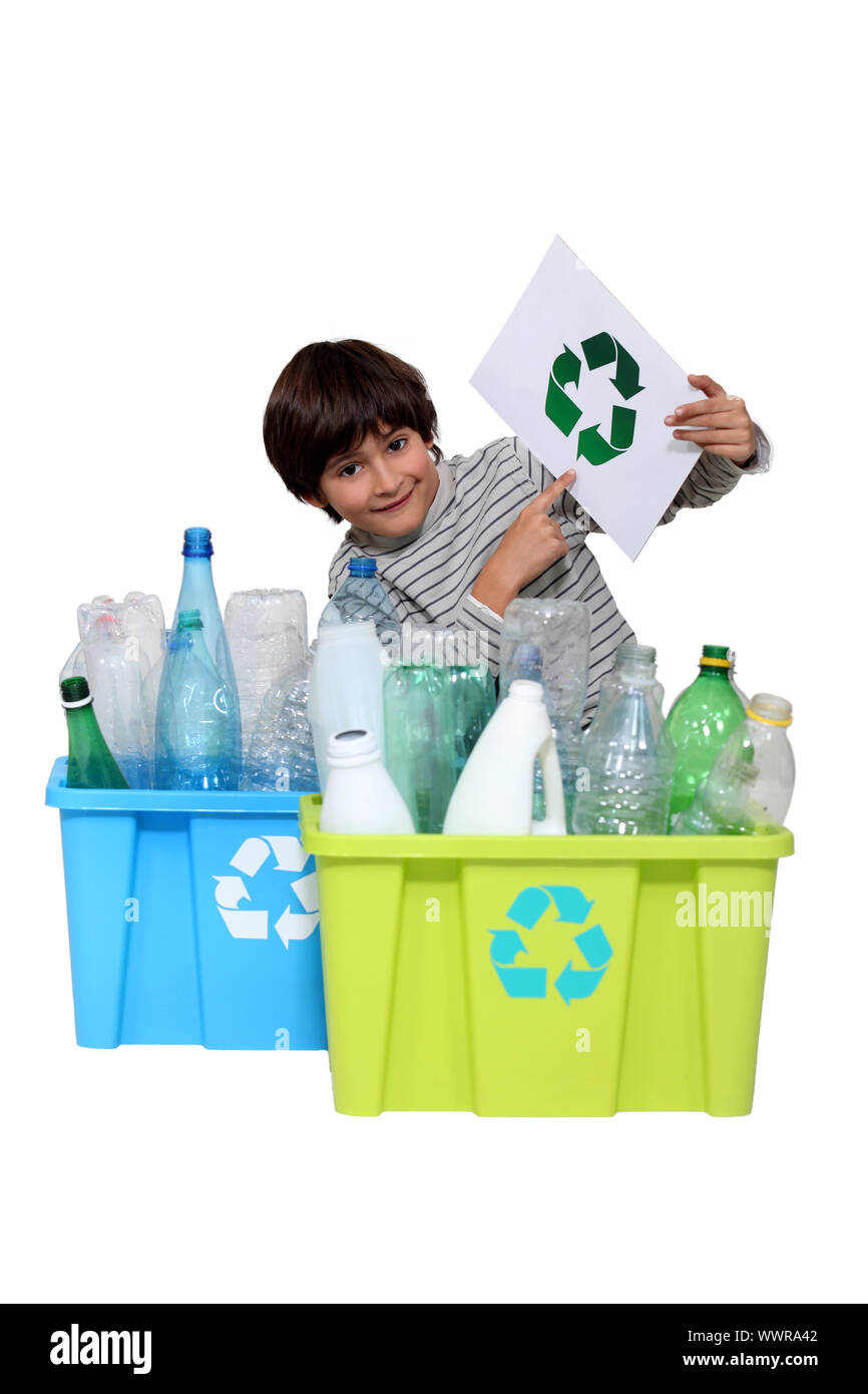 Little boy recycling Stock Photo - Alamy