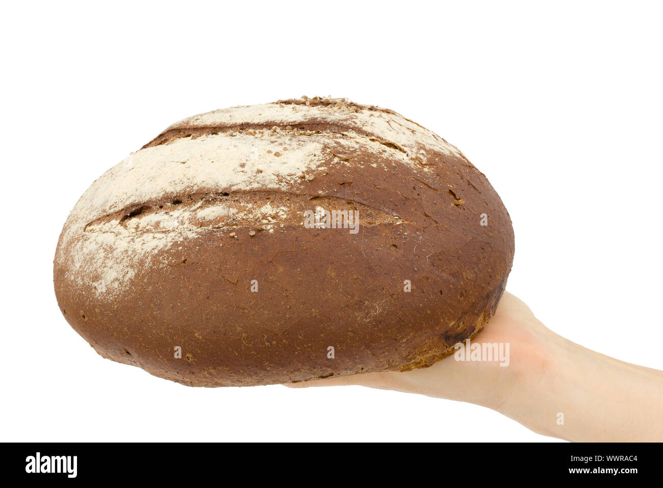 Women's hands holding loaf of bread, isolated on white background Stock ...