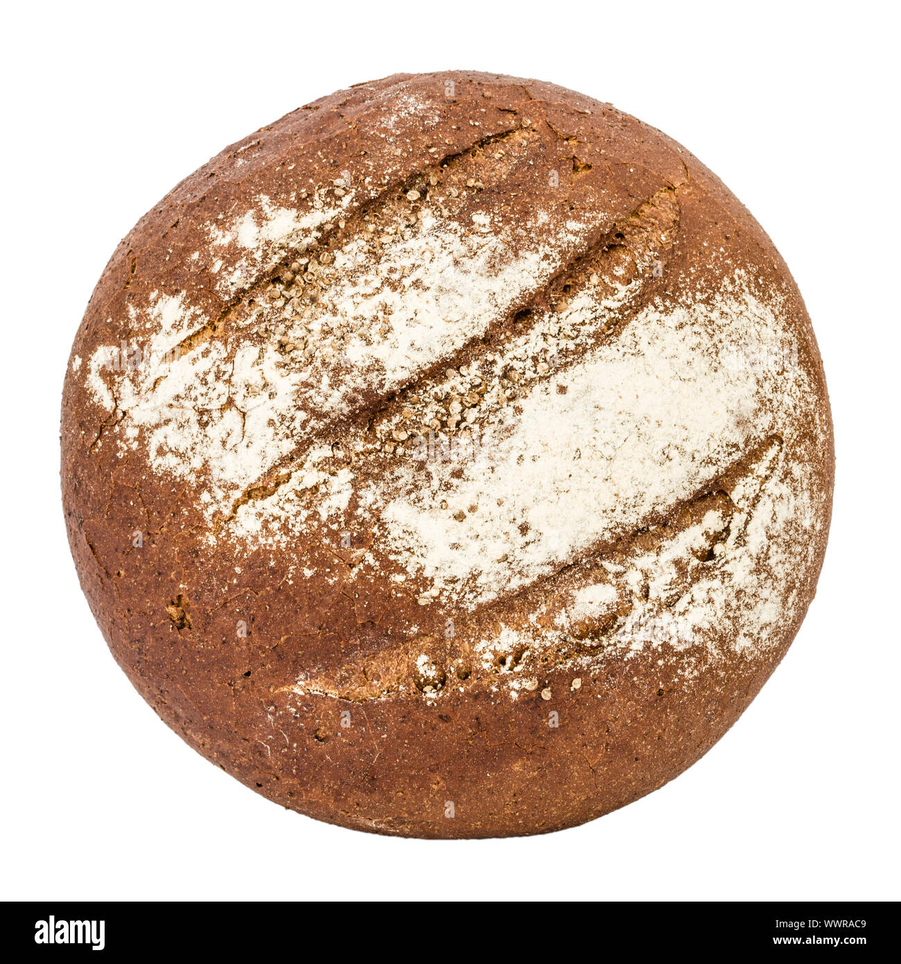 Bread with appetizing crunchy crust, top view, isolated on white ...