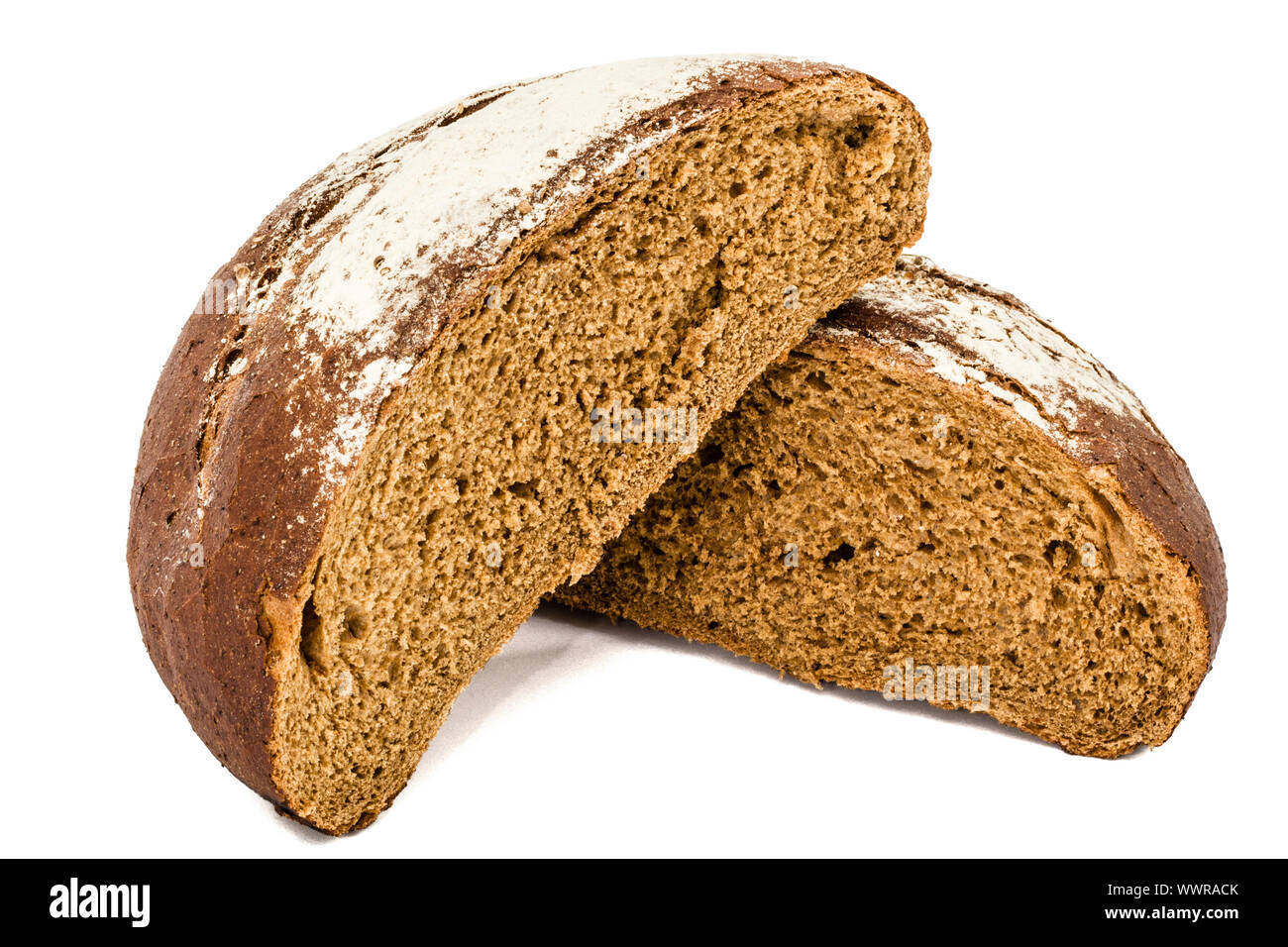 Cut in half a loaf of fresh bread, isolated on white background Stock ...