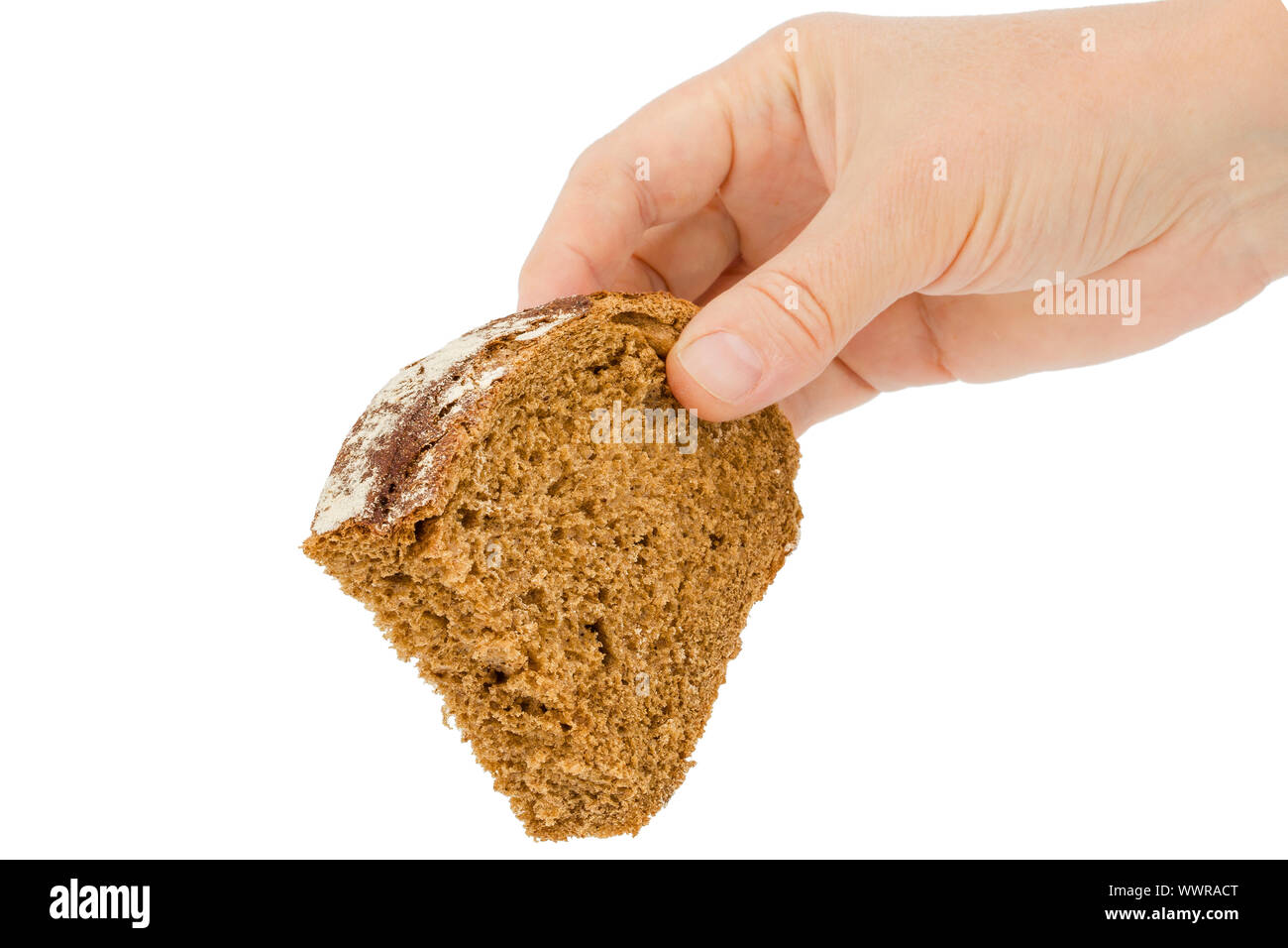Female hand holds a slice of bread, isolated on white background Stock ...