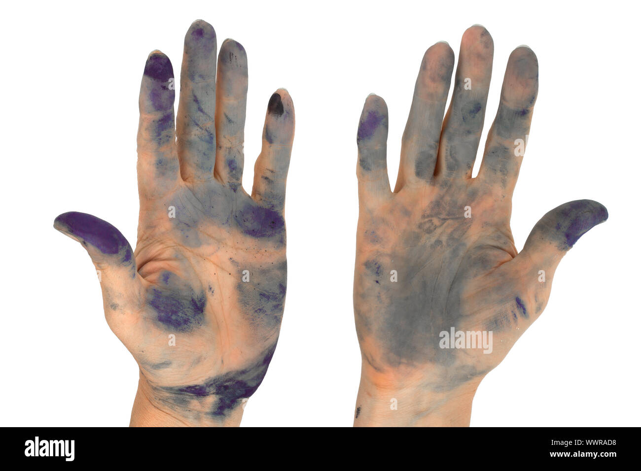 Woman's hands soiled by in ink, isolated on white background Stock ...