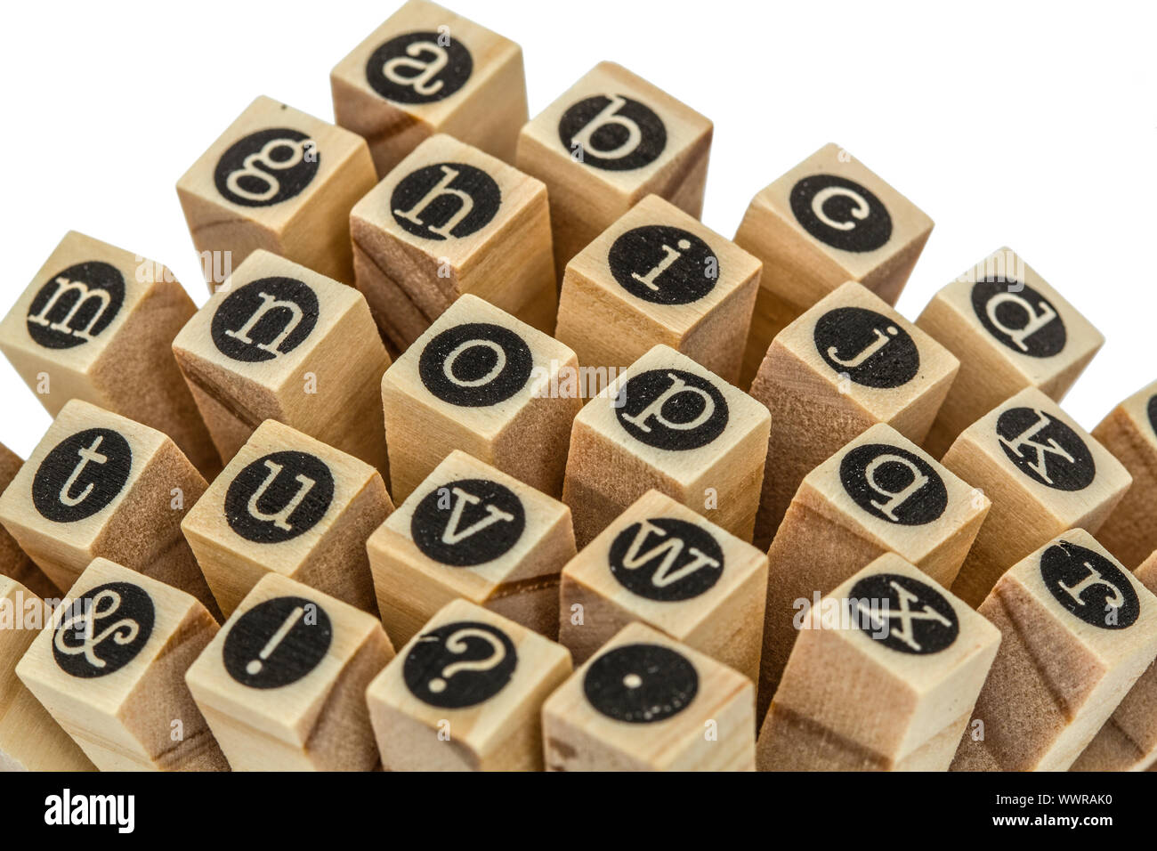 English alphabet lowercase, collage of isolated wood letterpress ...