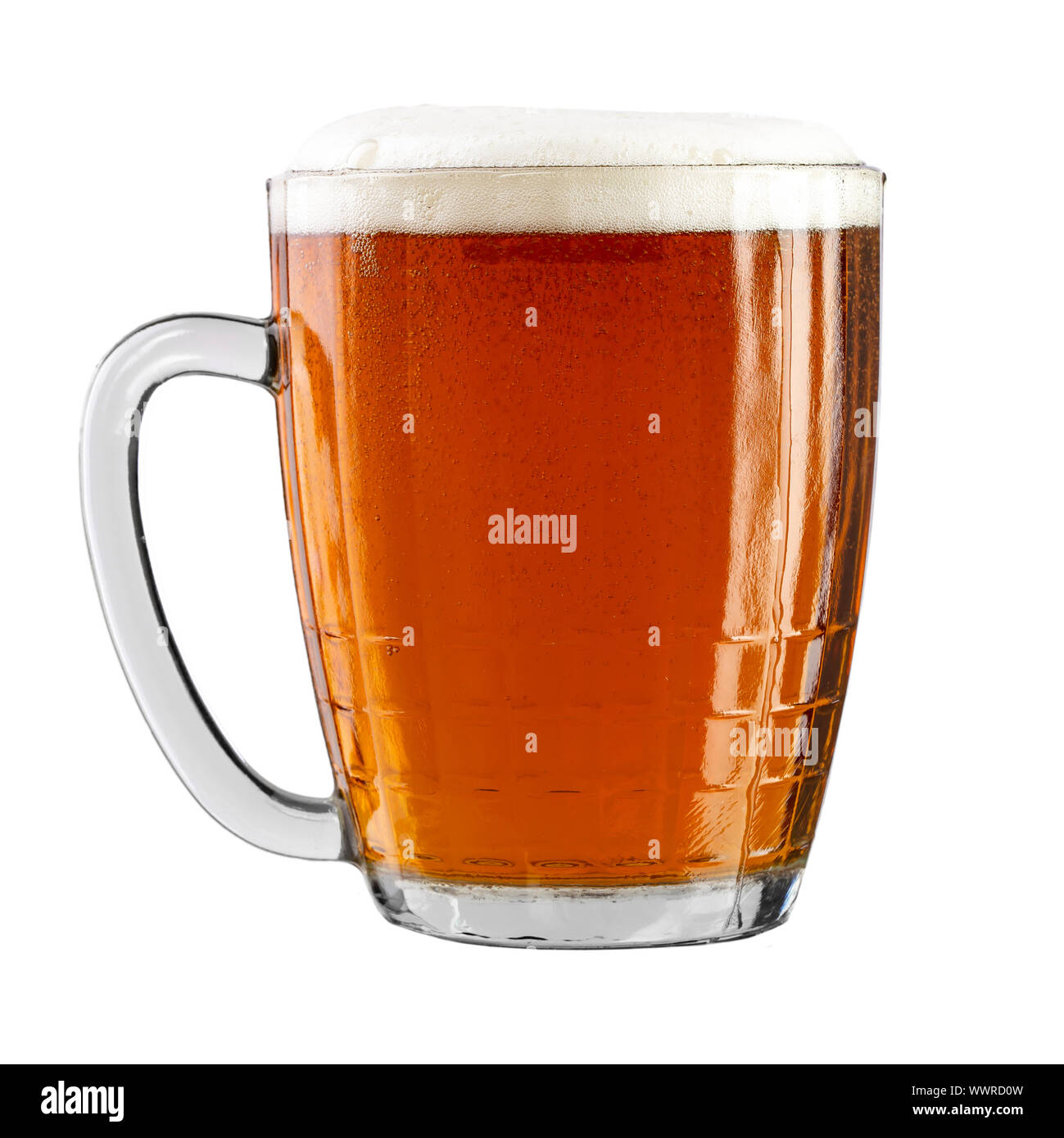 beer glass with a handle. in a glass of beer with foam. isolated on a ...
