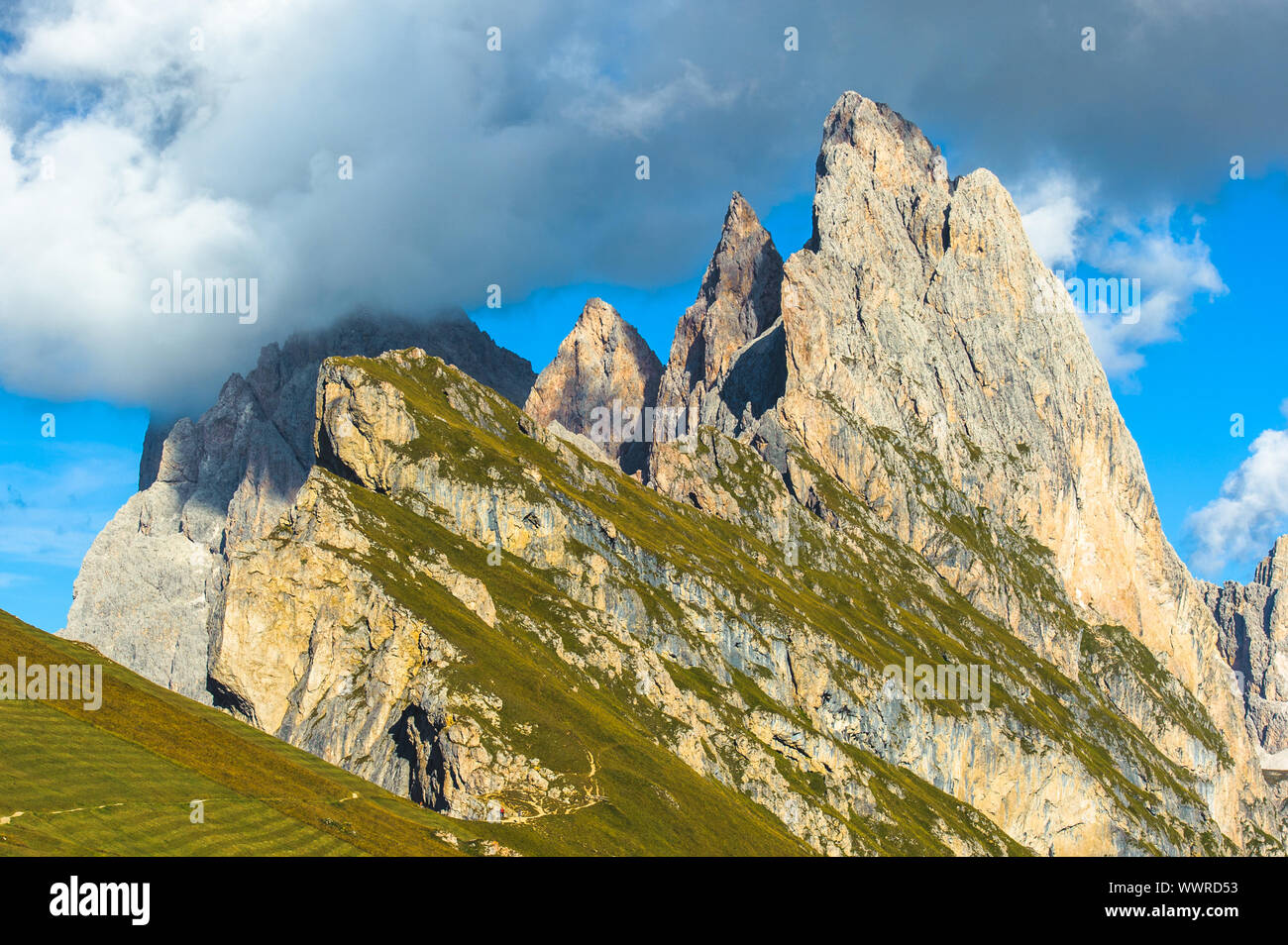 Seceda peak, Odle mountain range, Gardena Valley, Dolomites, Italy ...