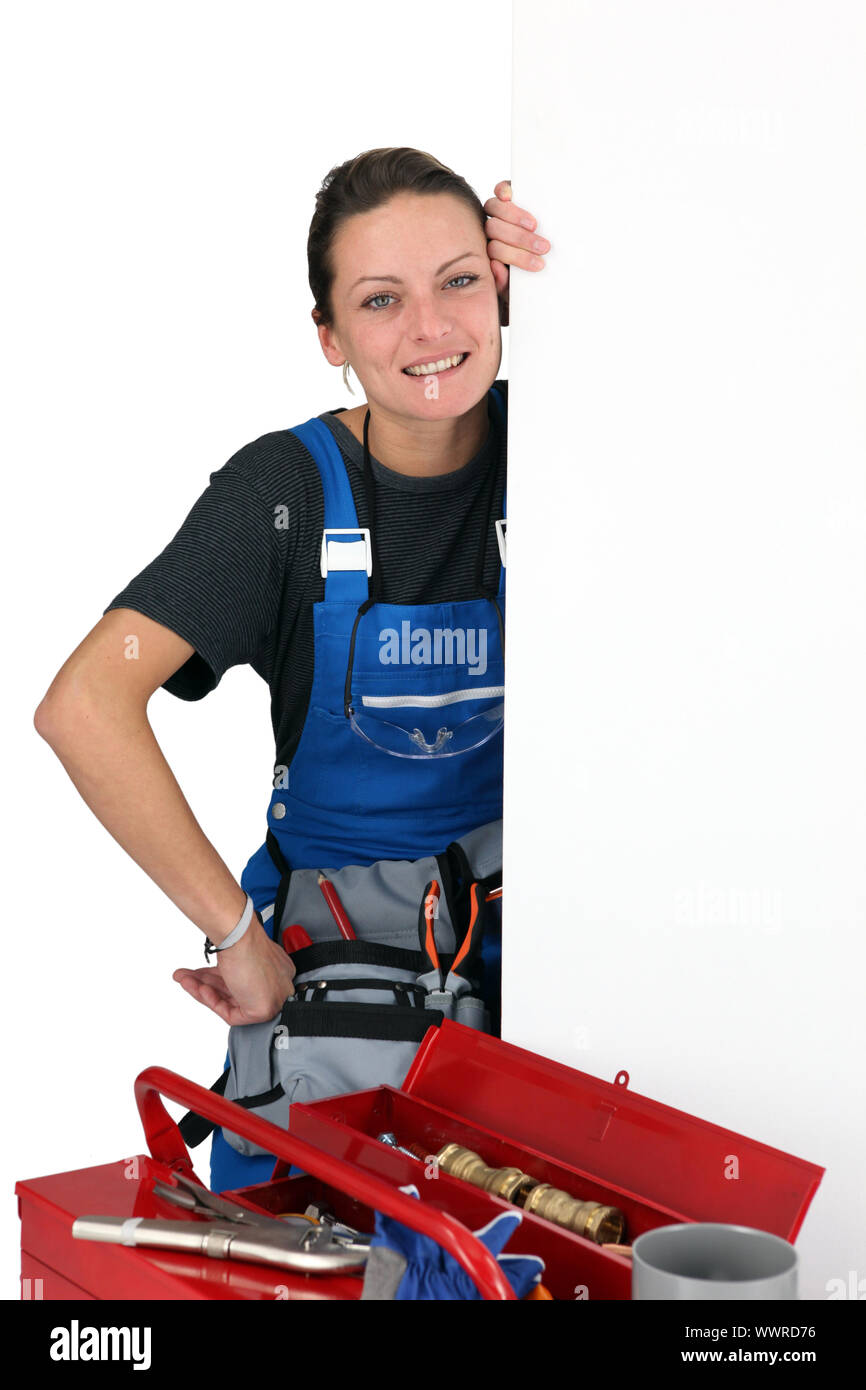 Woman tools blank board hi-res stock photography and images - Alamy