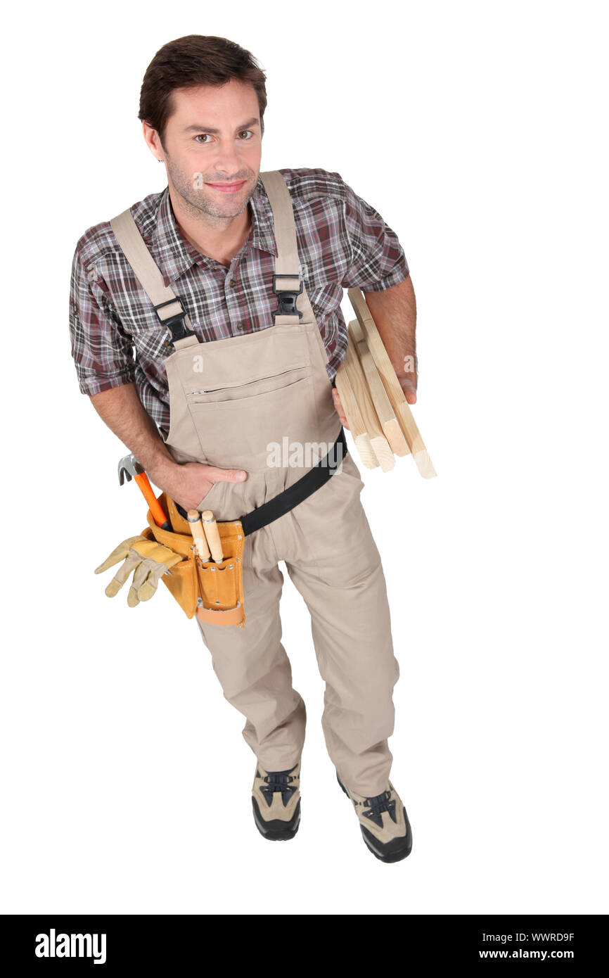Builder wearing tool belt Stock Photo - Alamy